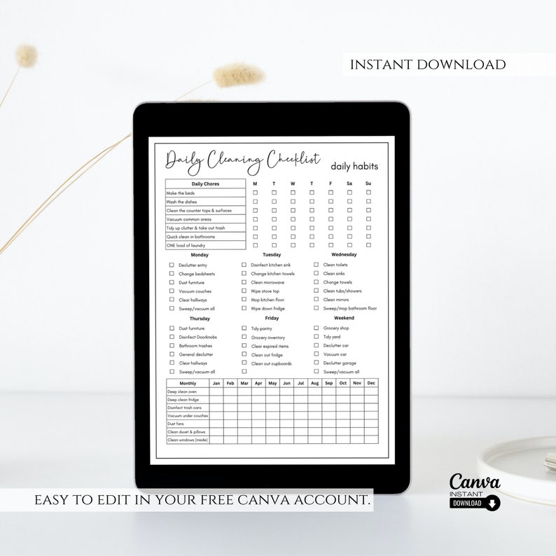 Editable Cleaning Checklist Planner: Daily & Weekly Chores (canva ...