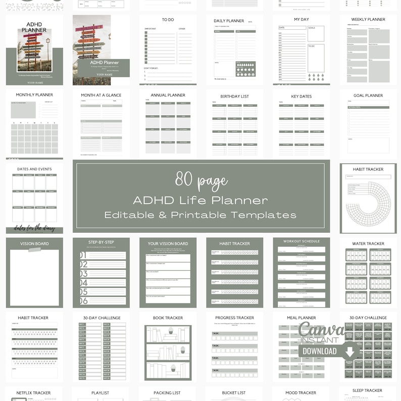 Editable ADHD Planner Template, Printable Adult ADHD Journal, Digital ...