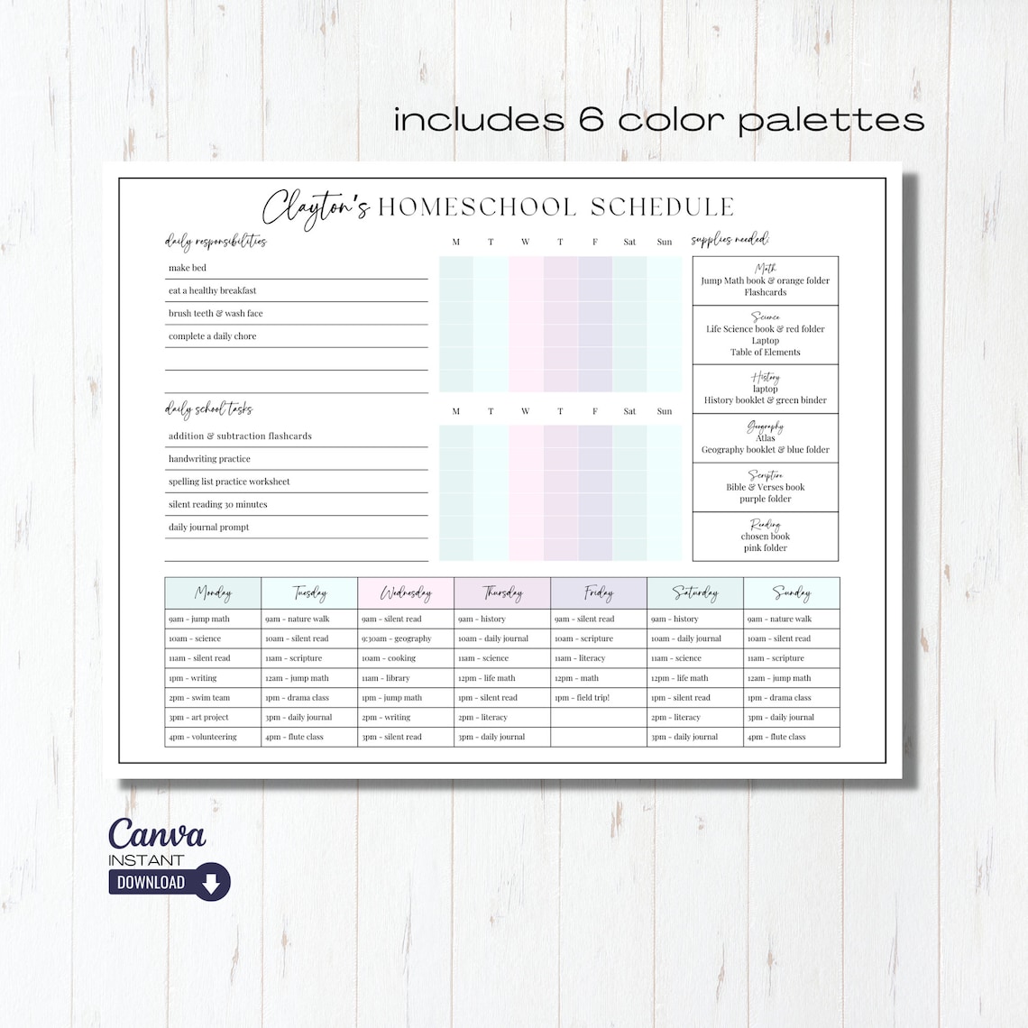 Editable Homeschool Checklist Printable Daily Schedule for - Etsy