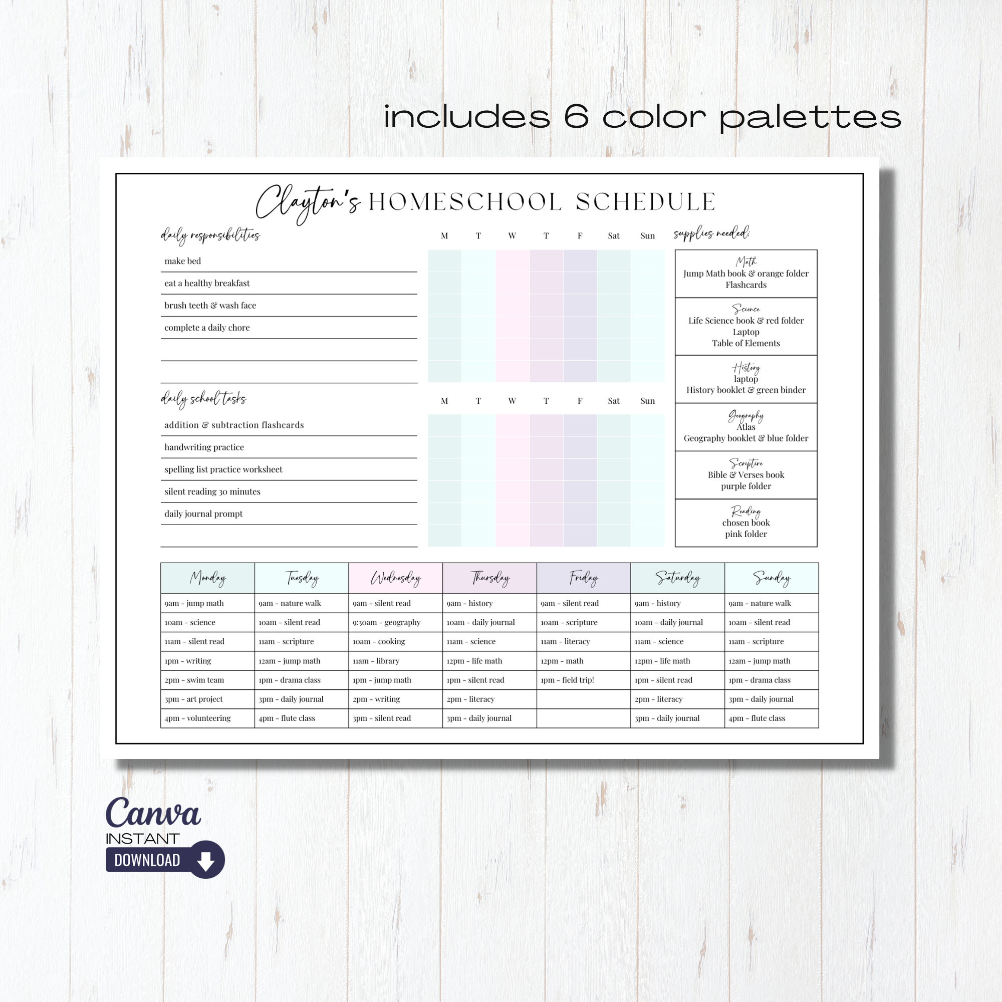 Editable Homeschool Checklist Printable Daily Schedule for - Etsy