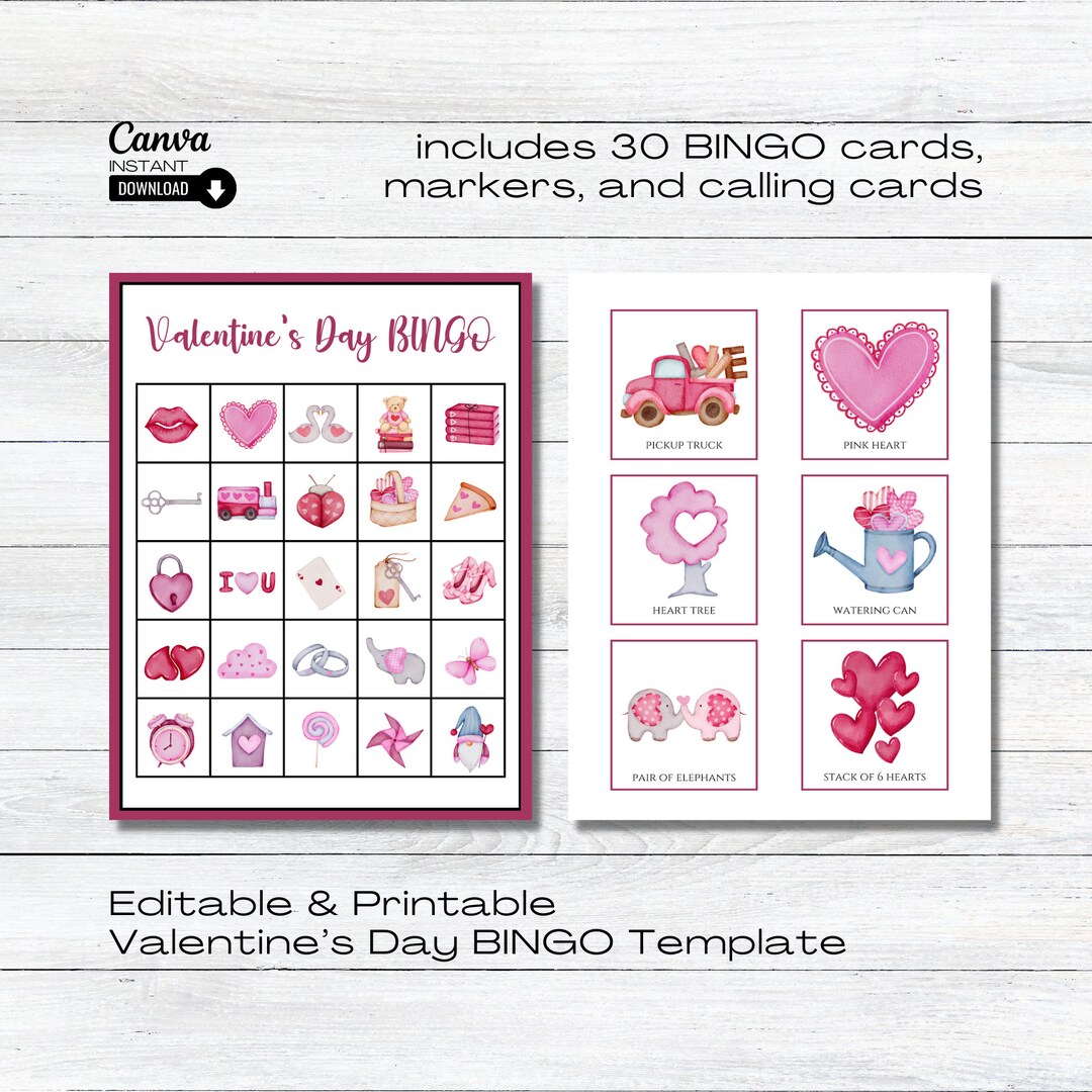 Editable Valentine BINGO, Printable Valentines BINGO Template ...