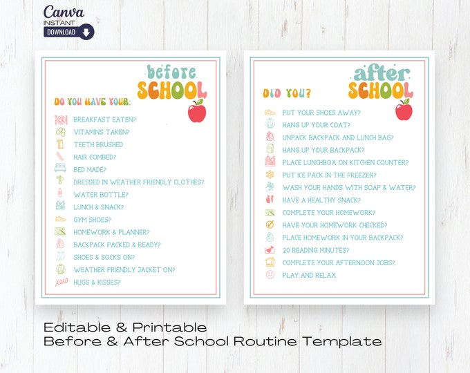 Editable Kids Daily Routine Checklist: Printable Chore Chart (canva ...