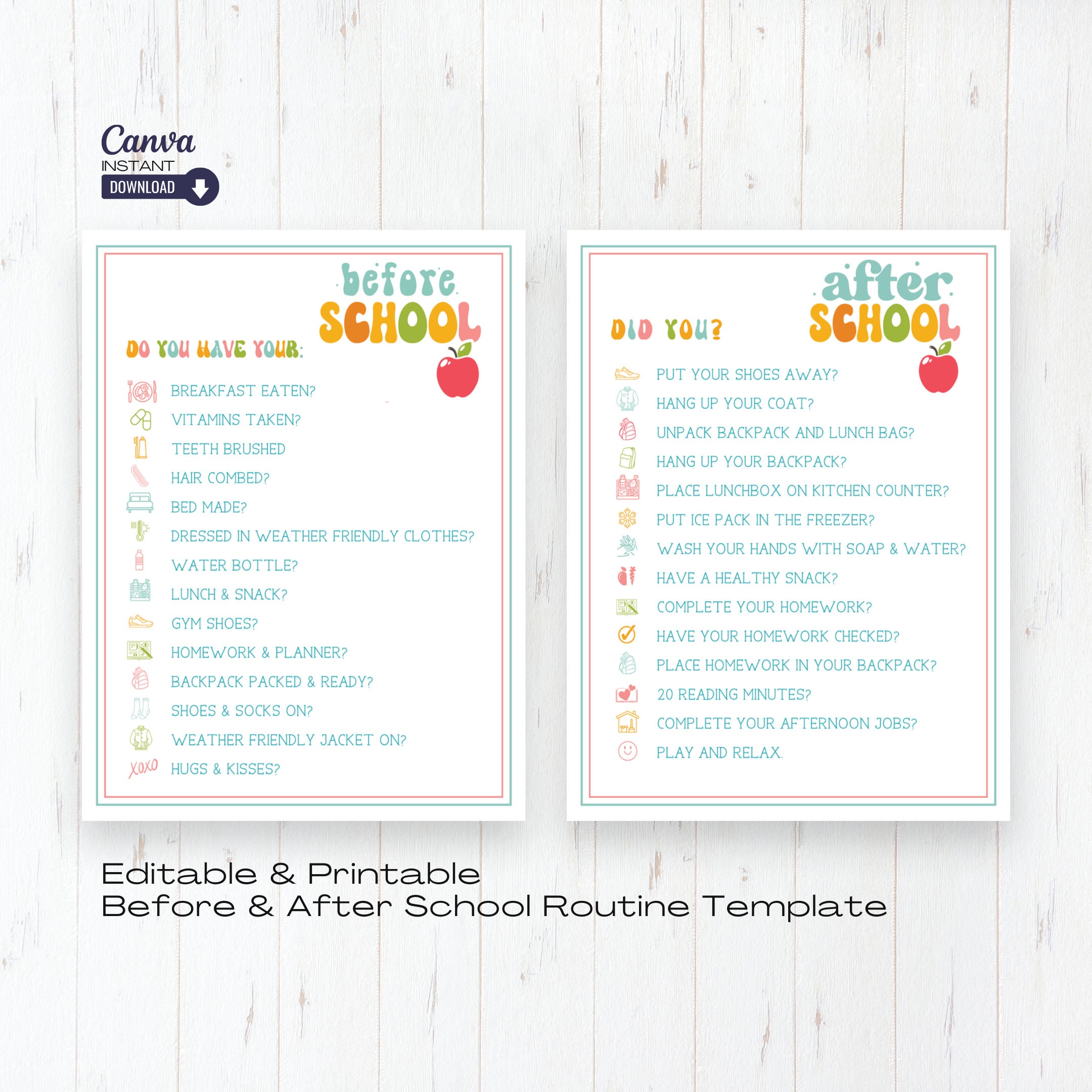 Printable Before School and After School Checklist, Editable Before and ...