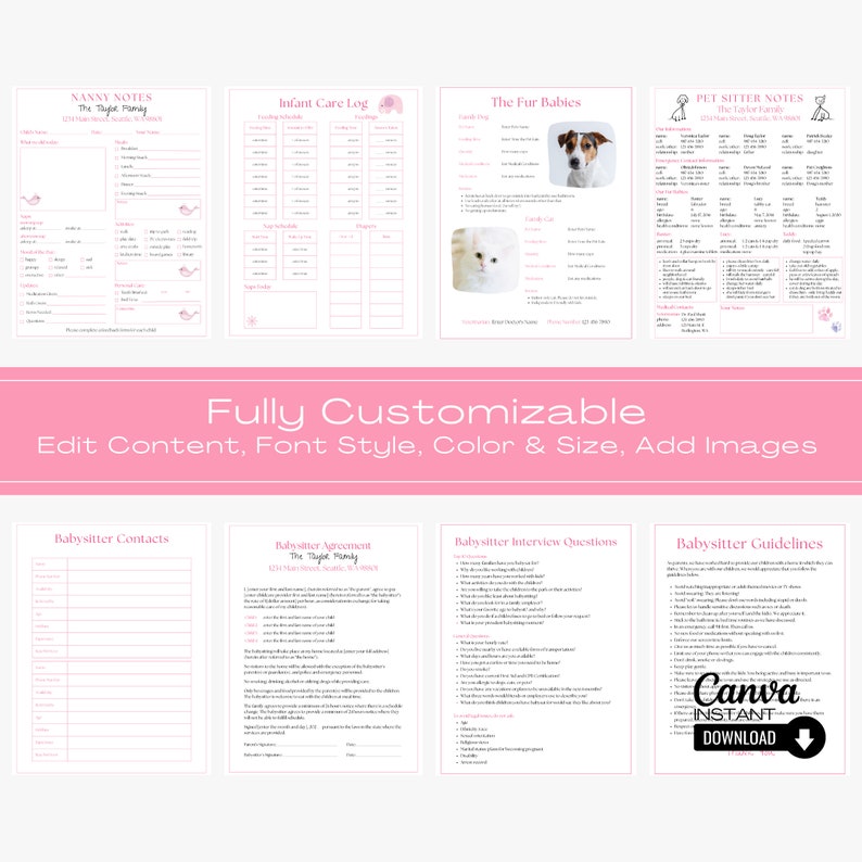 Editable Babysitter Planner, Printable Babysitter Guide, Nanny Notes ...