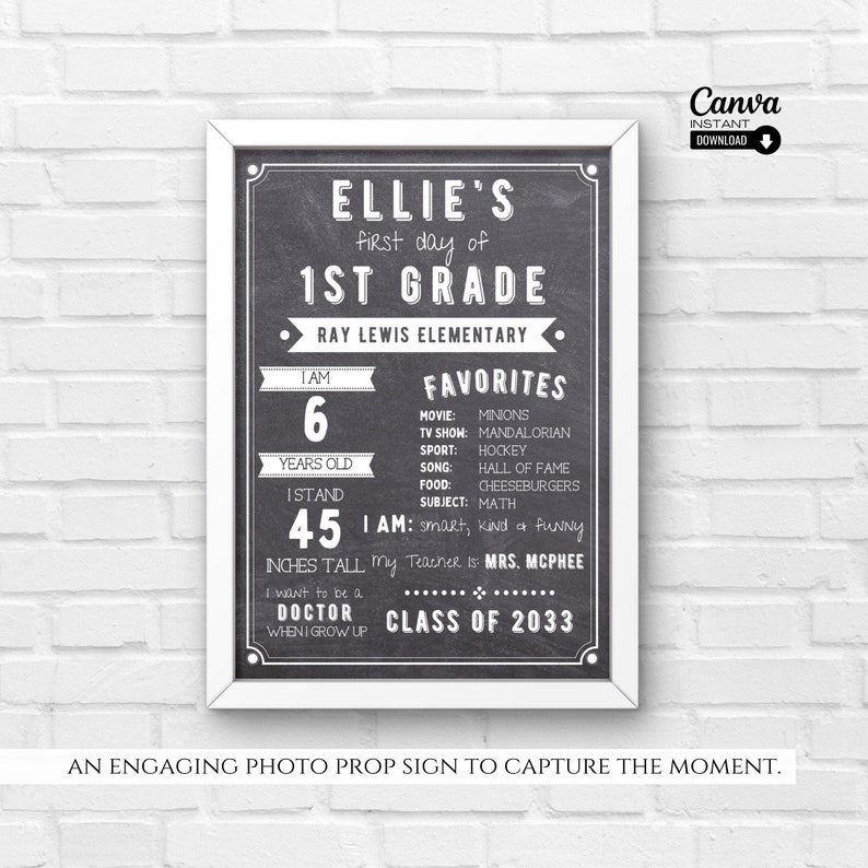 Editable First Day of School Chalkboard Sign (printable) - Etsy