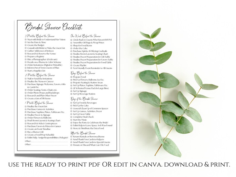 Editable Bridal Shower Planning Checklist Template Printable - Etsy