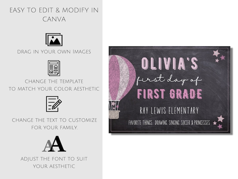 Printable First Day of School Chalkboard Sign Canva Template - Etsy