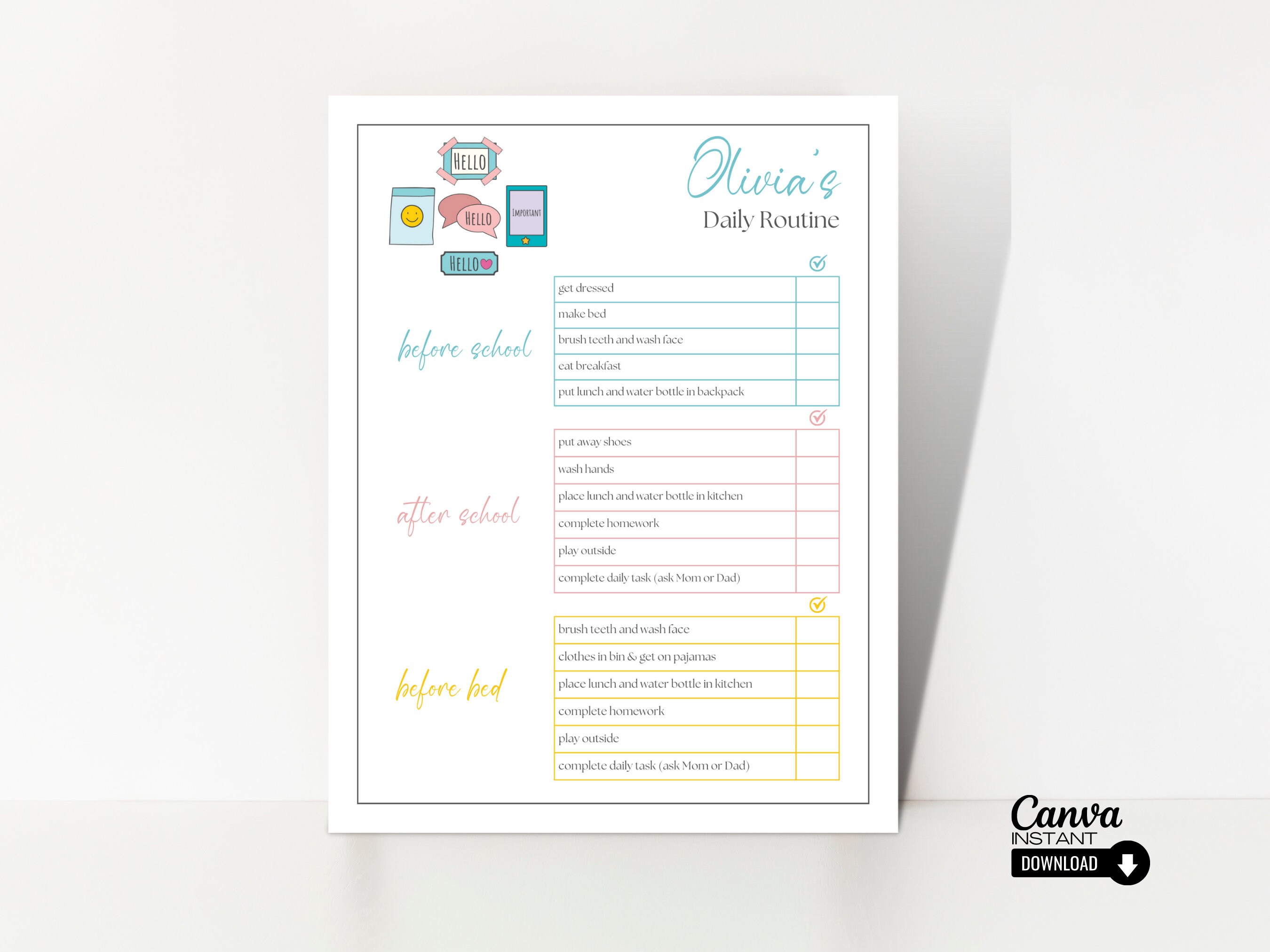 Editable Daily Routine Checklist for Kids Printable Before - Etsy Canada
