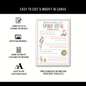 Christmas School Spirit Week Flyer: Editable Holiday Schedule (digital ...