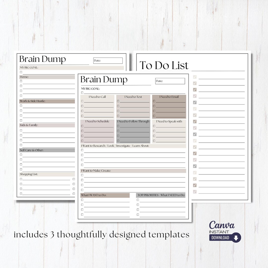 Editable ADHD Brain Dump Printable, ADHD Planner, to Do List Template ...