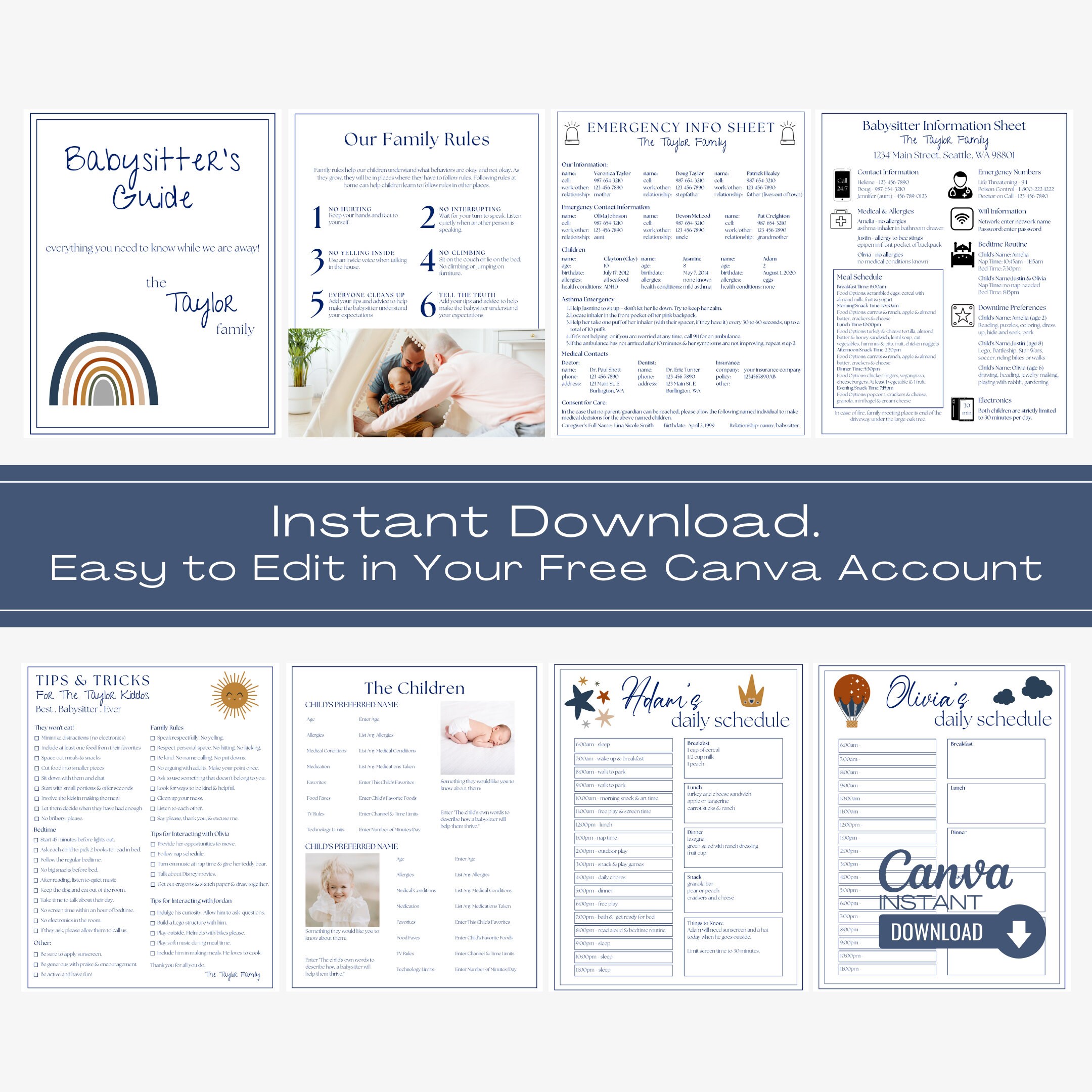 Editable Babysitter Planner, Printable Babysitter Guide, Nanny Notes ...