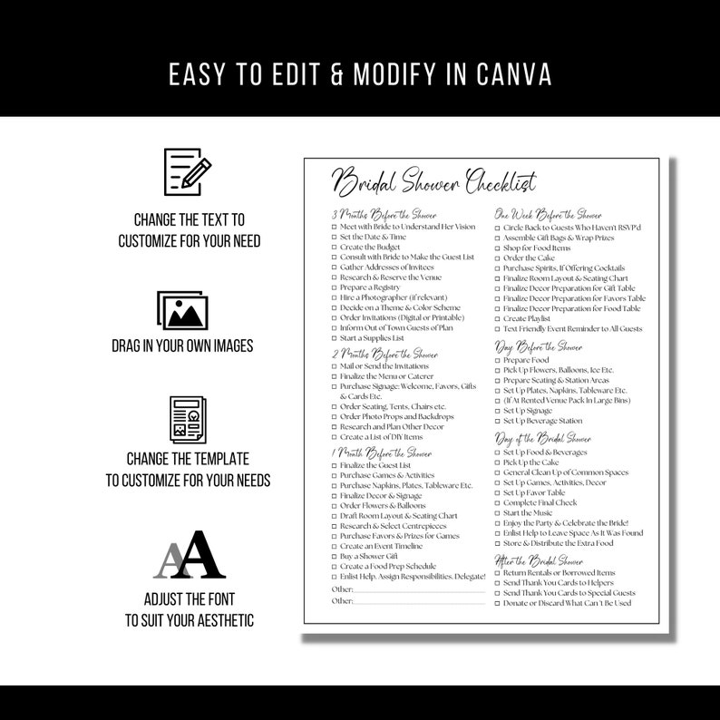 Editable Bridal Shower Planning Checklist (PDF Template) - Etsy