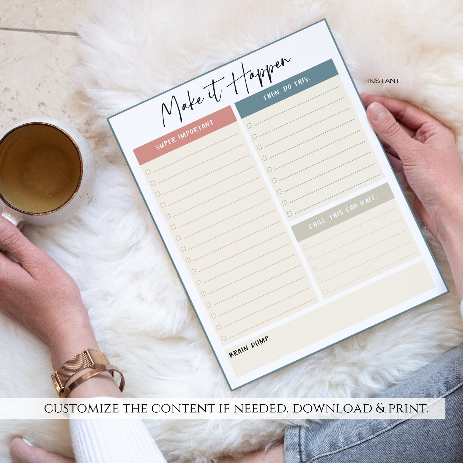 Editable Daily to Do Checklist Template, Printable Productivity Planner ...