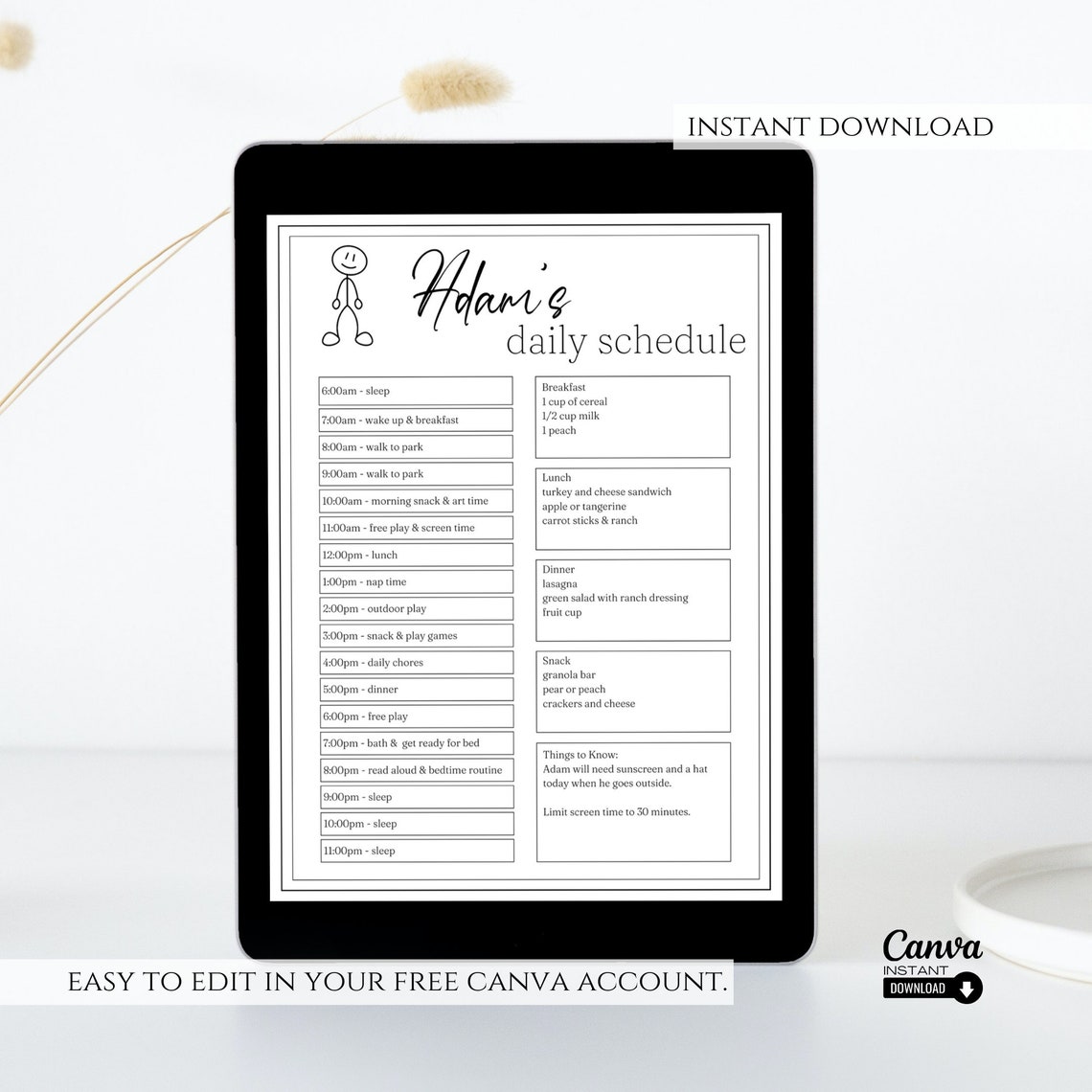 Editable Kids Daily Schedule, Printable Kids Summer Schedule ...