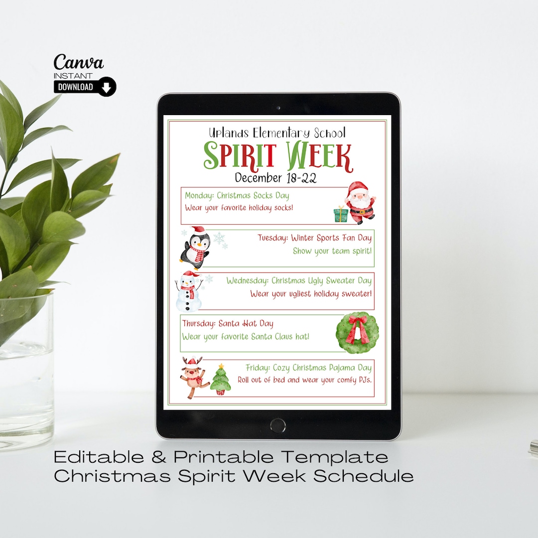 Editable Christmas School Spirit Week Flyer Template, Printable Holiday ...