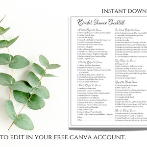 Editable Bridal Shower Planning Checklist Template Printable - Etsy