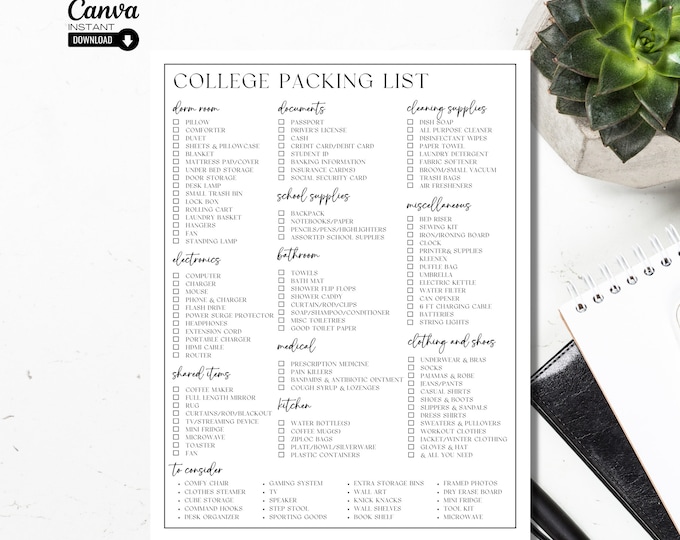 First Year College Packing List - Etsy Canada