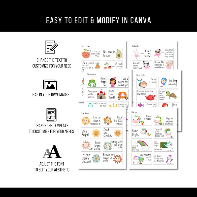 Editable Lunch Box Notes Template Printable Kids Positive - Etsy