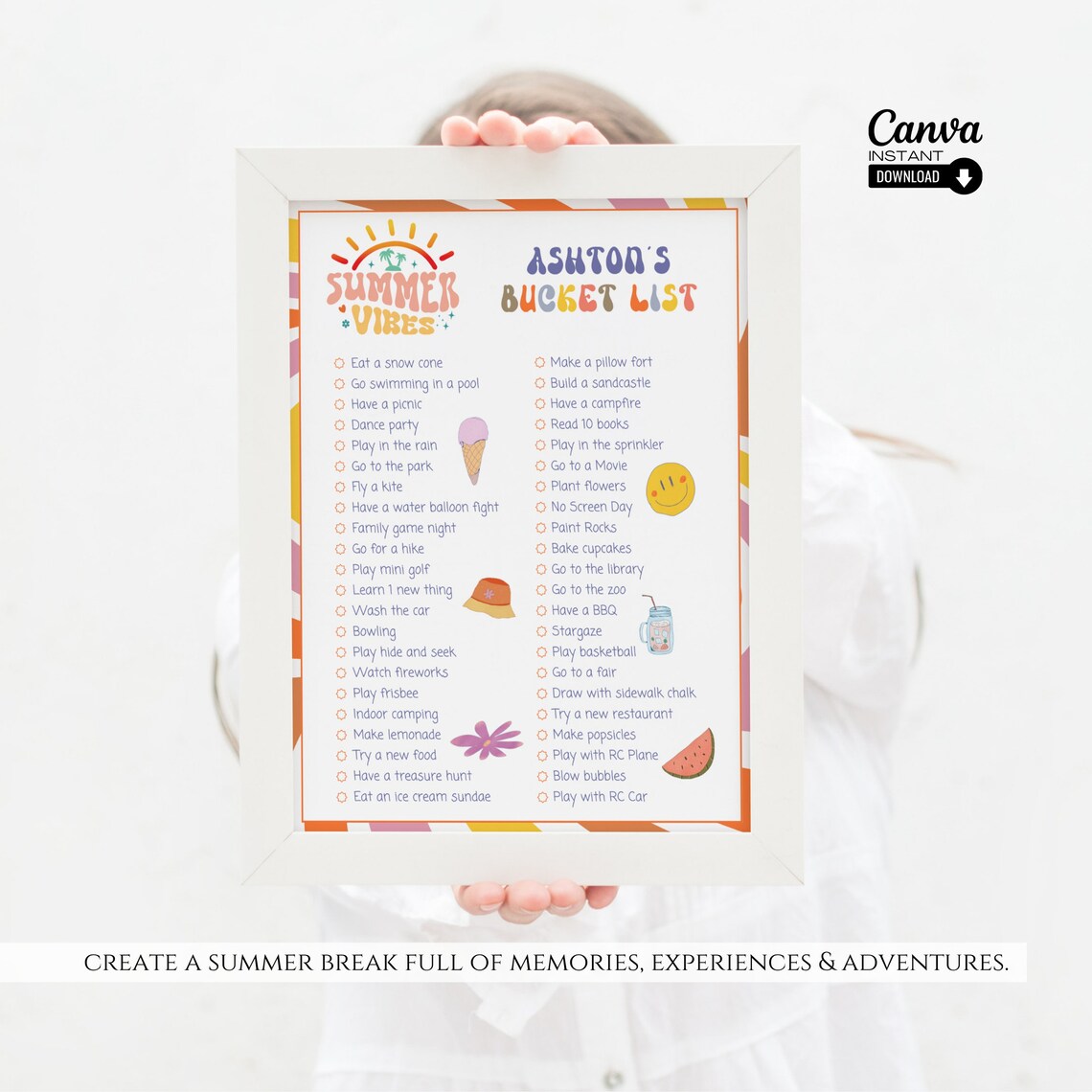 Editable Summer Bucket List, Printable Summer to Do List, Summer ...