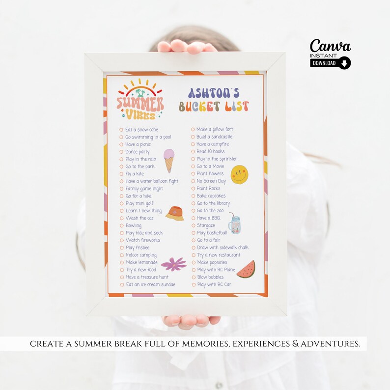 Editable Summer Bucket List, Printable Summer to Do List, Summer ...