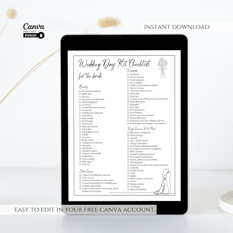 Editable Wedding Day Checklist: Bride & Groom Emergency Kit (instant ...