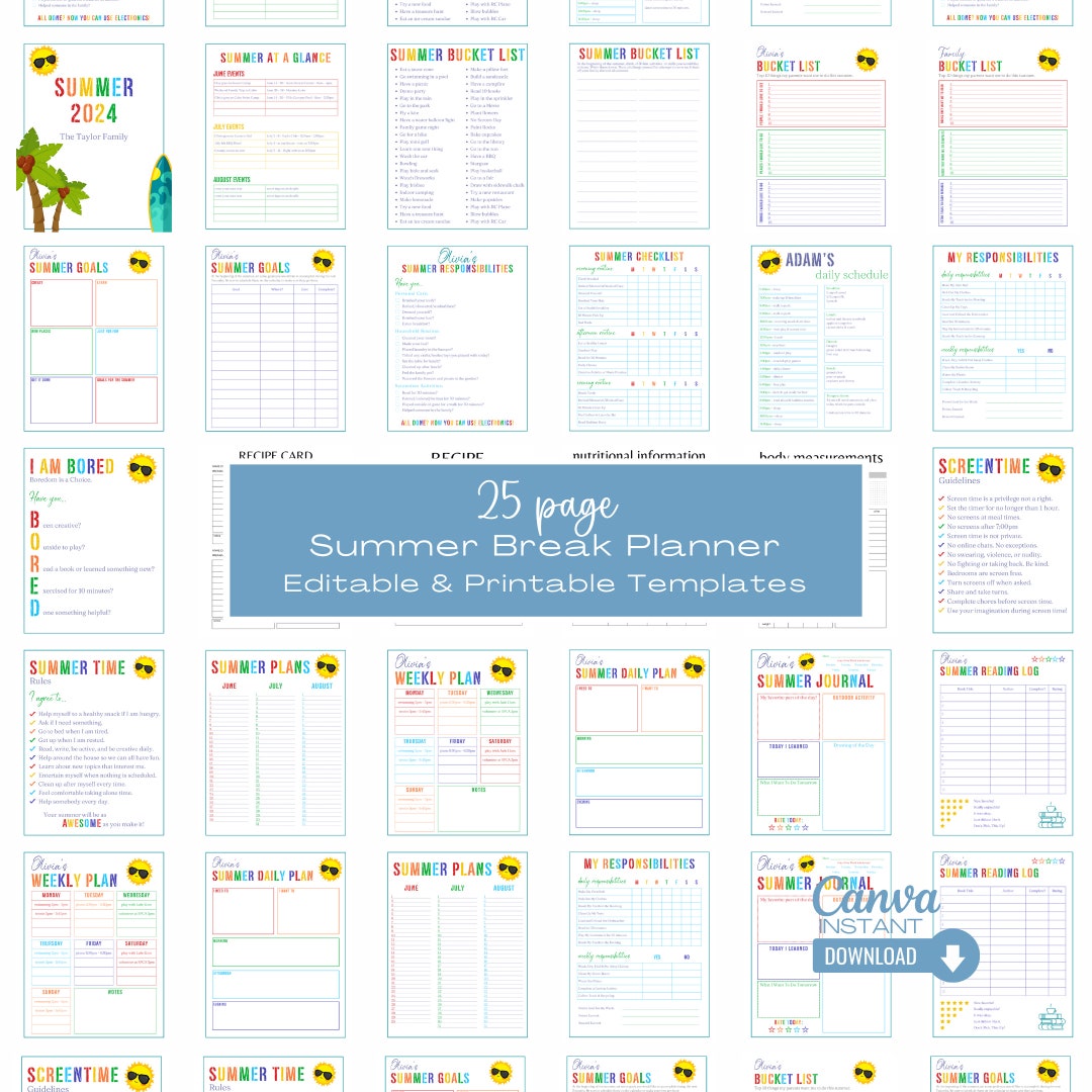 Editable Summer Planner, Printable Summer Organizer, Summer to Do List ...