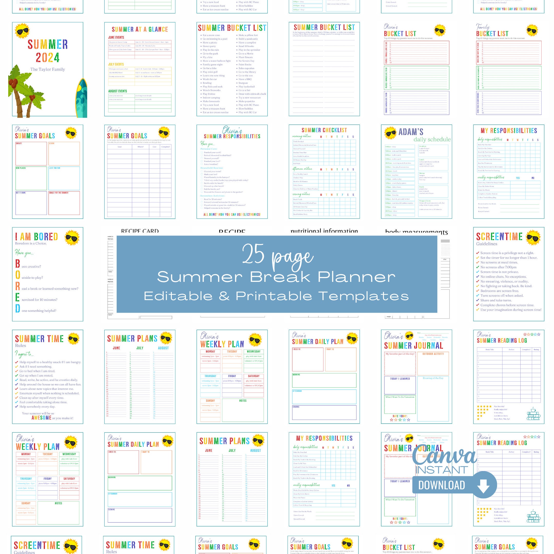 Editable Summer Planner Printable Summer Organizer Summer to - Etsy