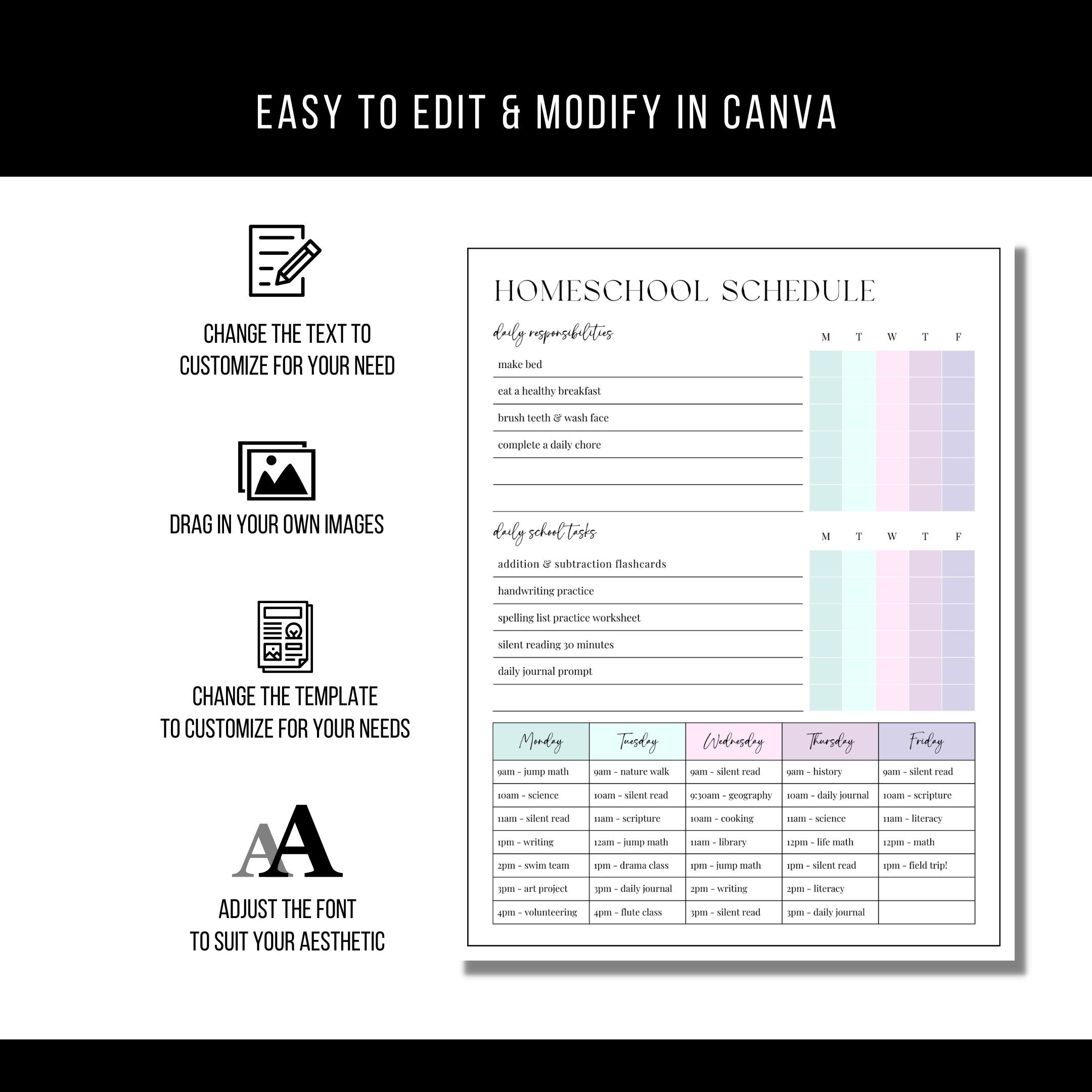 Editable Homeschool Checklist: Daily Schedule Template (canva Template ...