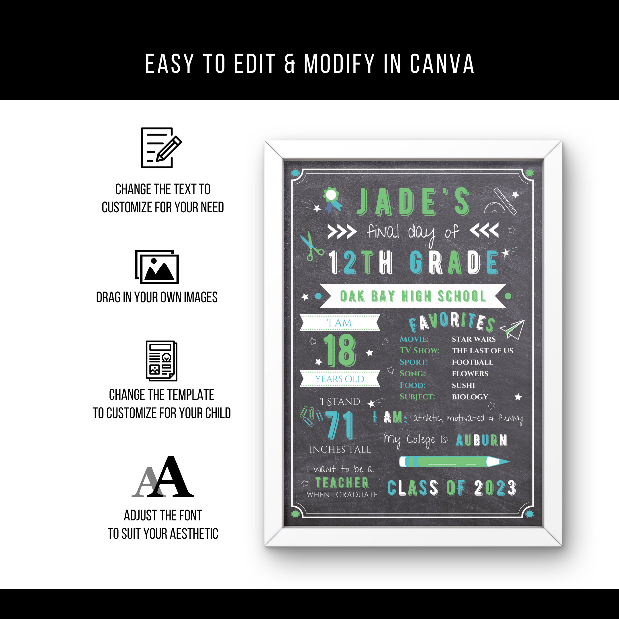 Printable First Day of School Sign, Back to School Chalkboard Sign ...