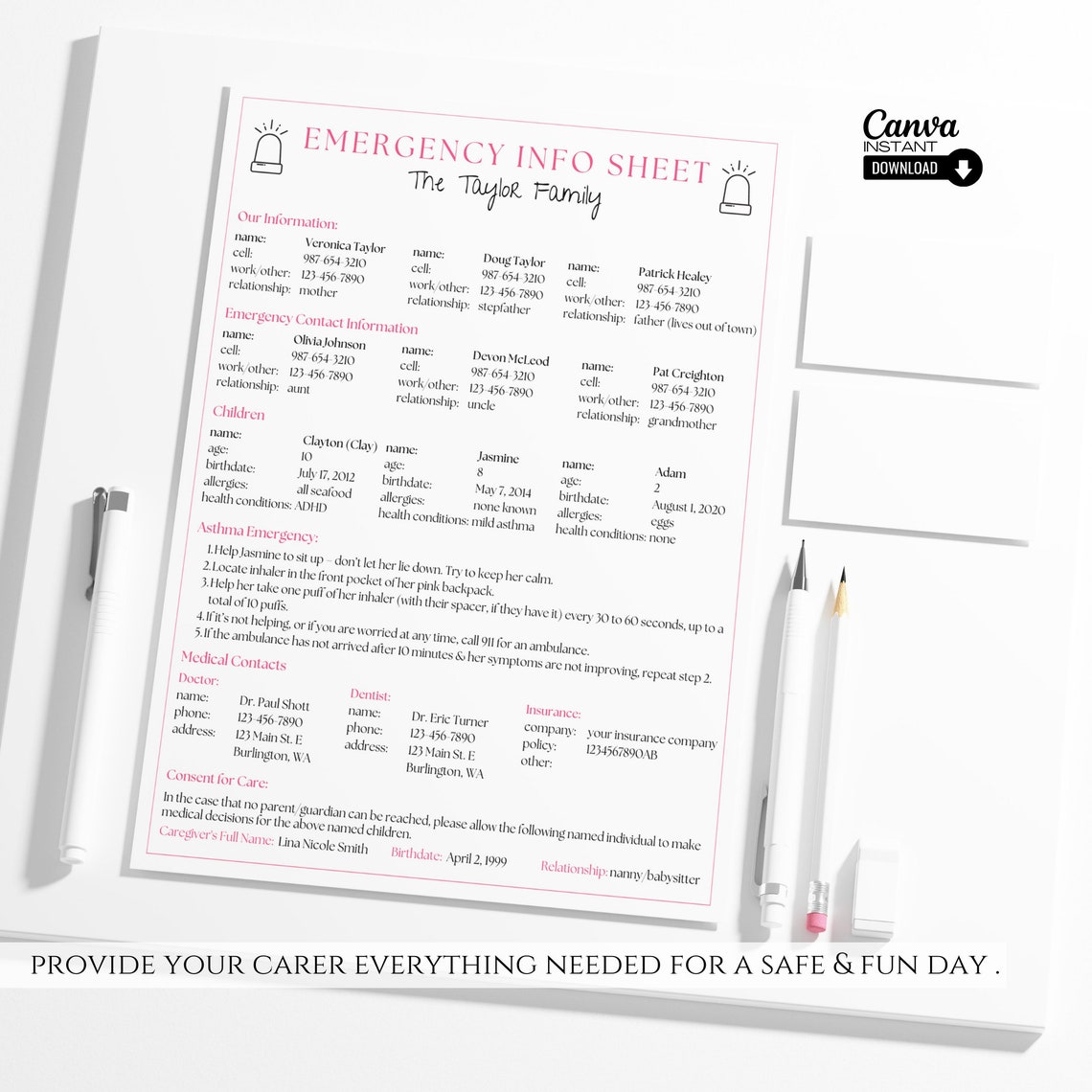 Editable Babysitter Planner, Printable Babysitter Guide, Nanny Notes ...