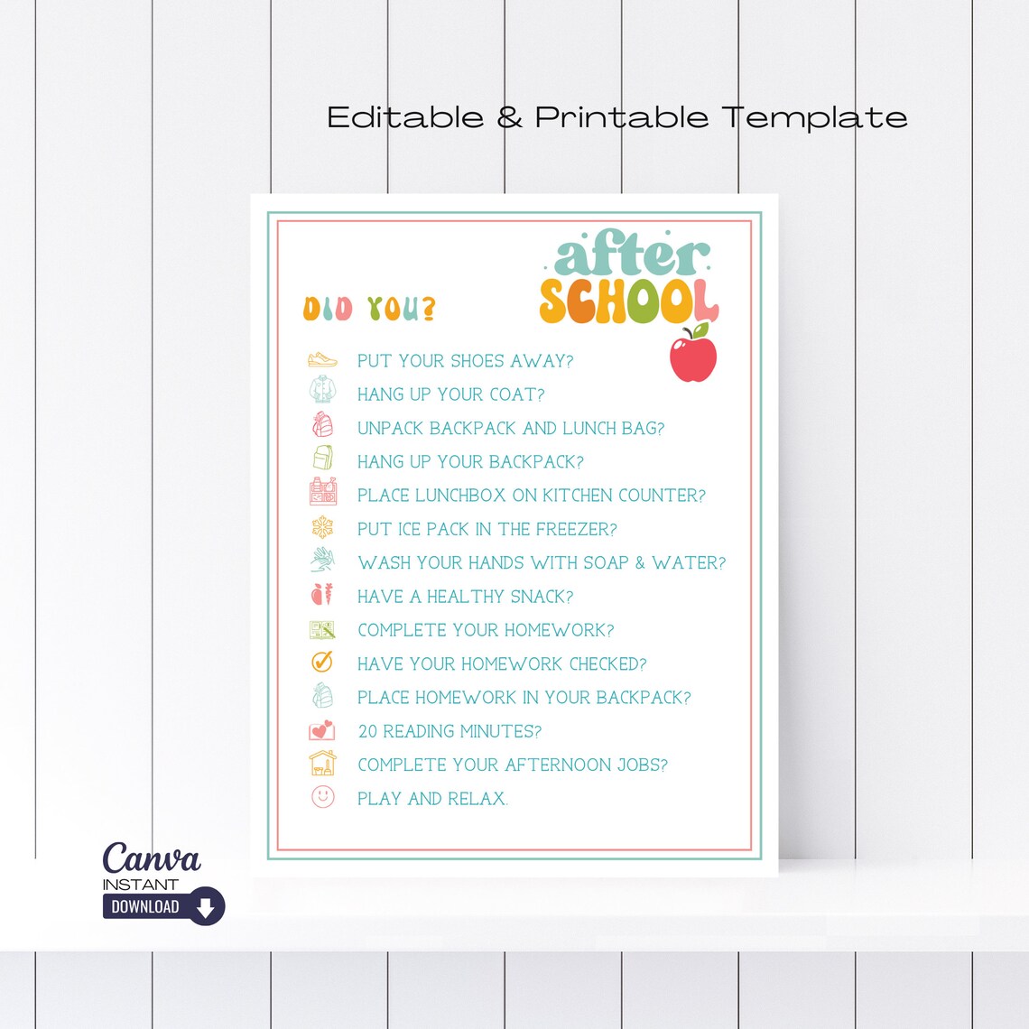 Printable After School Checklist, Editable After School Responsibility ...
