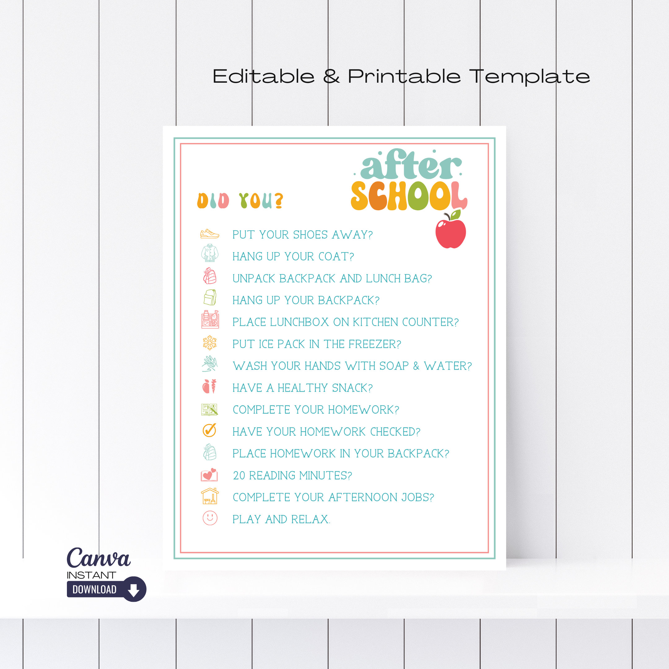Printable After School Checklist, Editable After School Responsibility ...