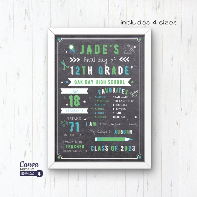 Printable First Day of School Sign, Back to School Chalkboard Sign ...