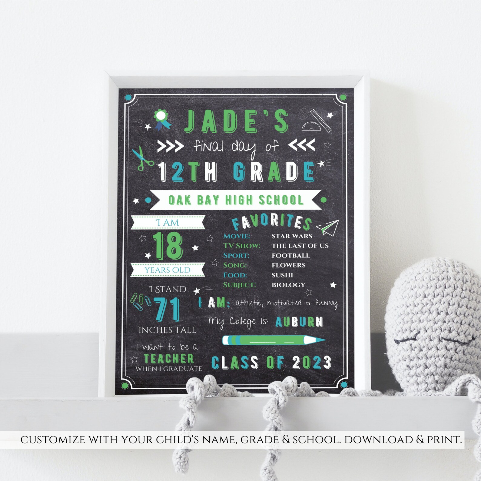 Printable First Day of School Sign, Back to School Chalkboard Sign ...