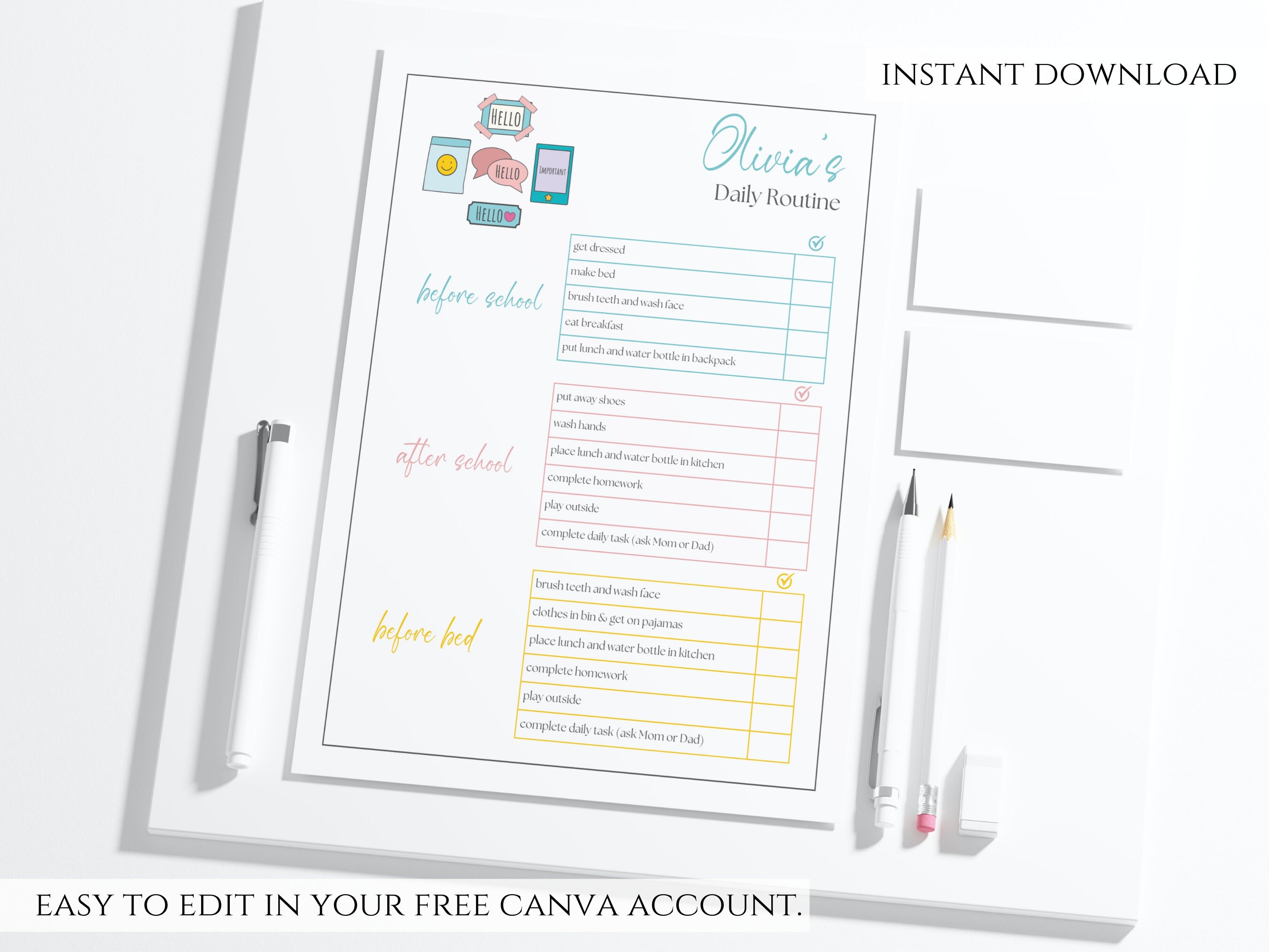 Editable Daily Routine Checklist for Kids Printable Before - Etsy Canada