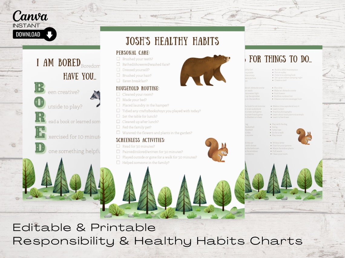 Kids Chore and Activity Chart Chore Chart Printable Editable - Etsy