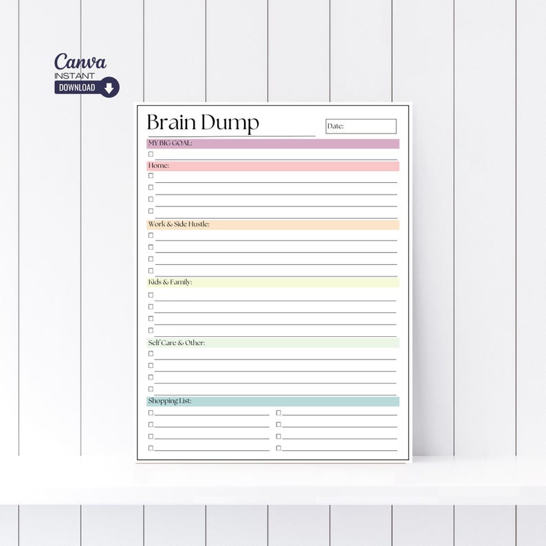 ADHD Brain Dump Printable: Editable To-do List Template (canva & PDF ...