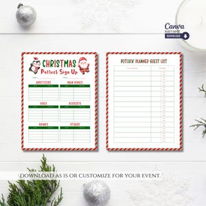 Editable Christmas Potluck Sign up Sheet Template, Printable Holiday ...