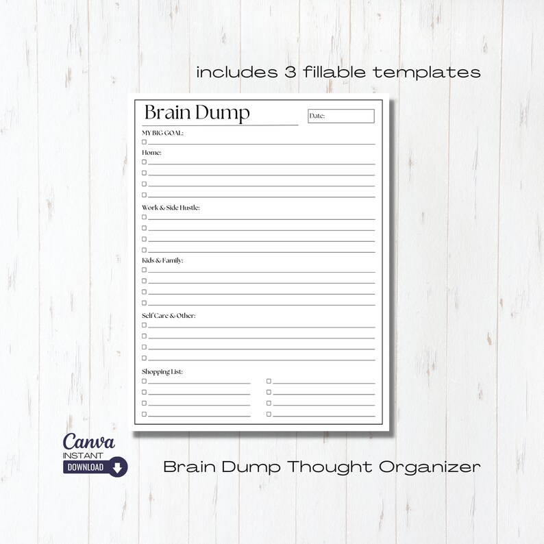 Editable ADHD Brain Dump Printable, ADHD Planner, to Do List Template ...