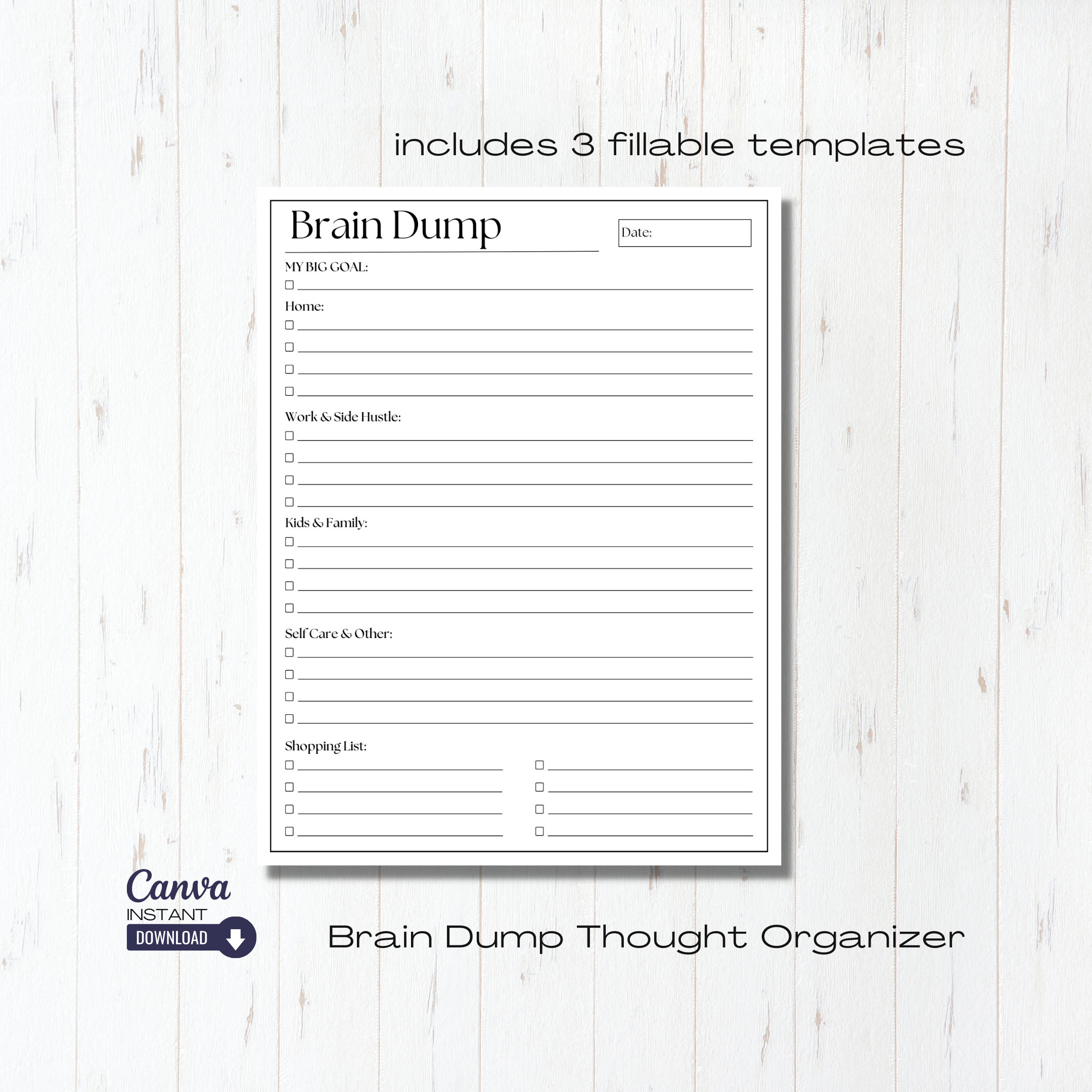Editable ADHD Brain Dump Printable, ADHD Planner, to Do List Template ...