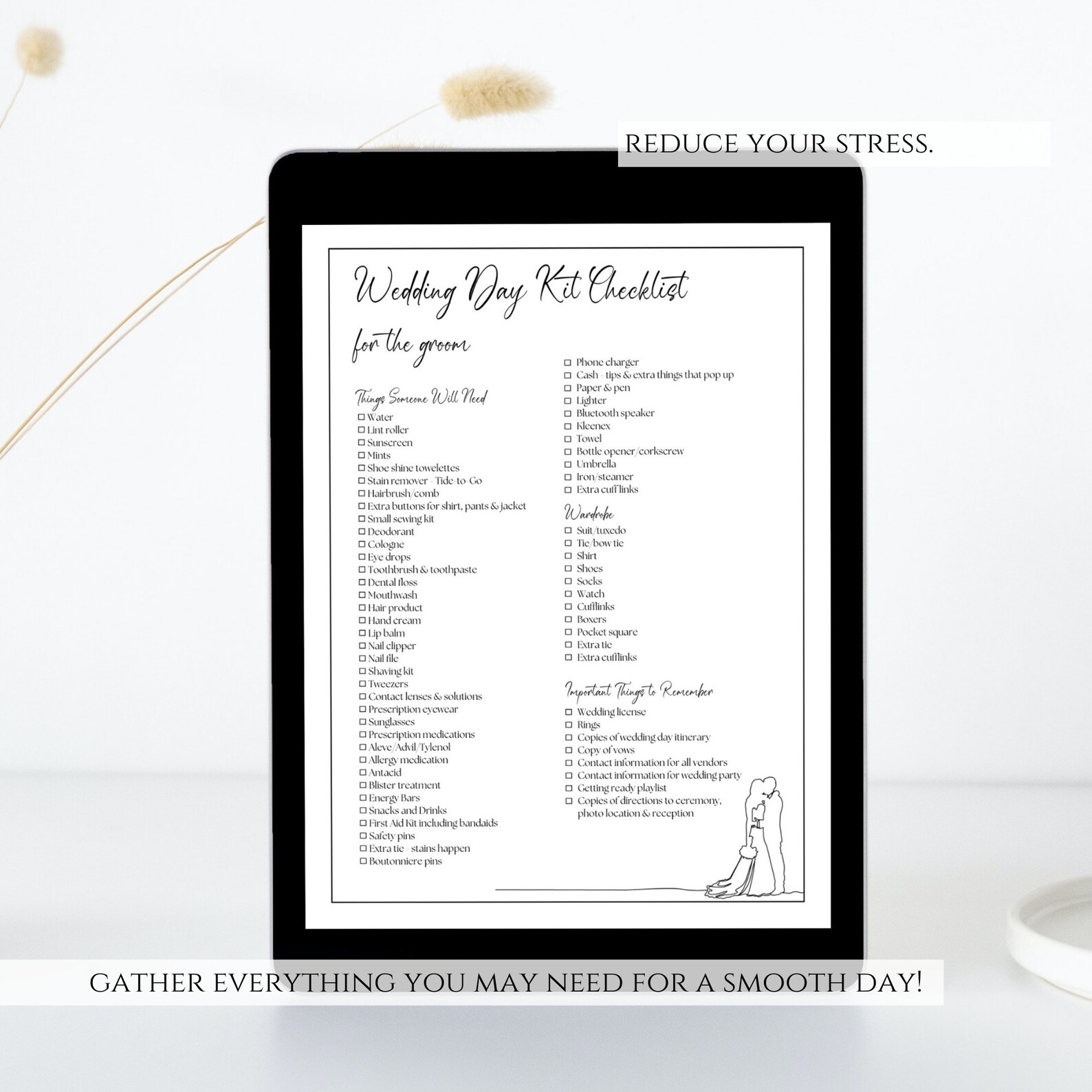 Editable Wedding Day Checklist: Bride & Groom Emergency Kit (instant ...