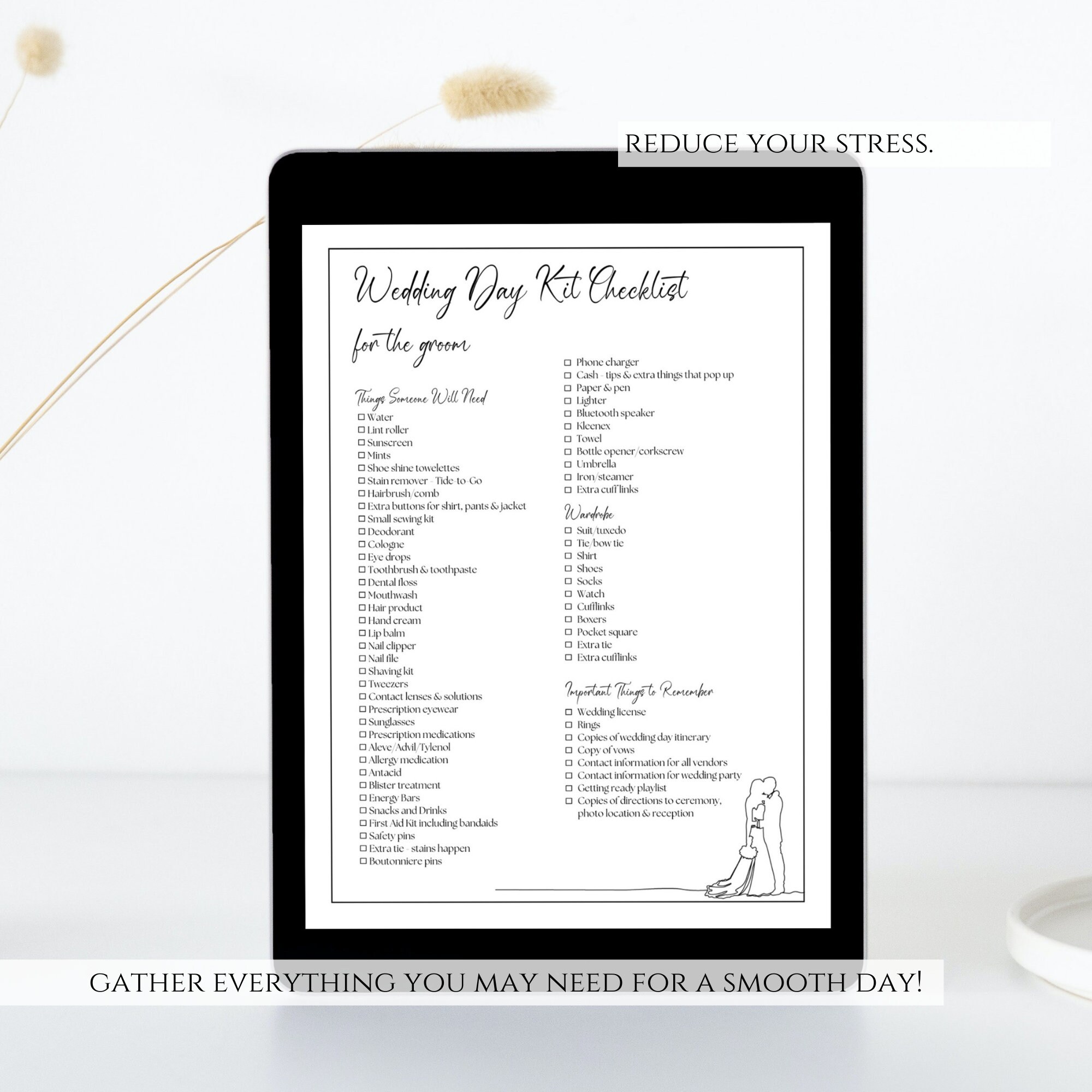 Editable Wedding Day Checklist: Bride & Groom Emergency Kit (instant ...
