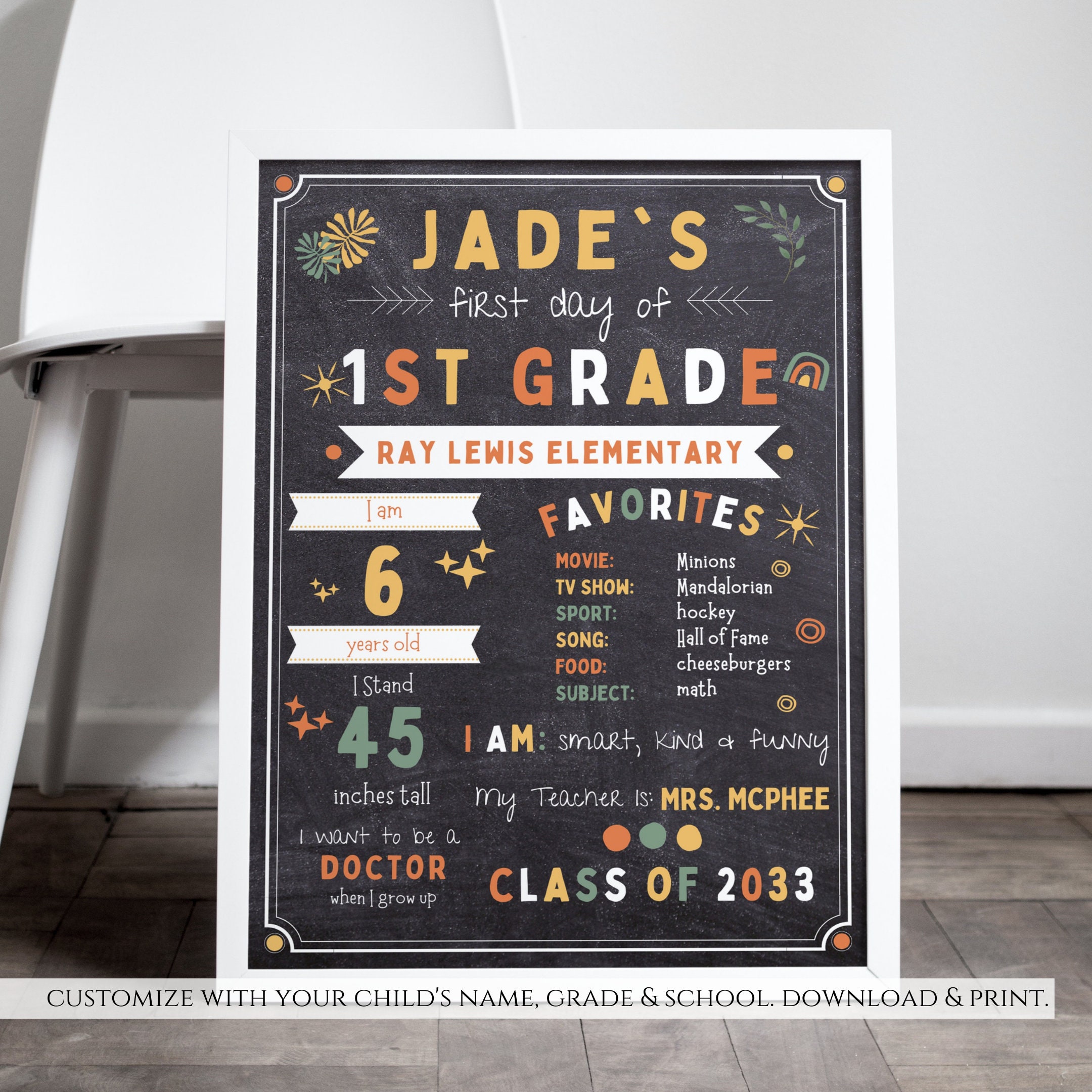 Printable First Day of School Sign Back to School Chalkboard - Etsy Canada