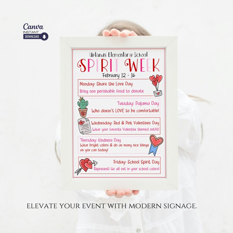 Editable Valentines School Spirit Week Flyer Template, Printable ...