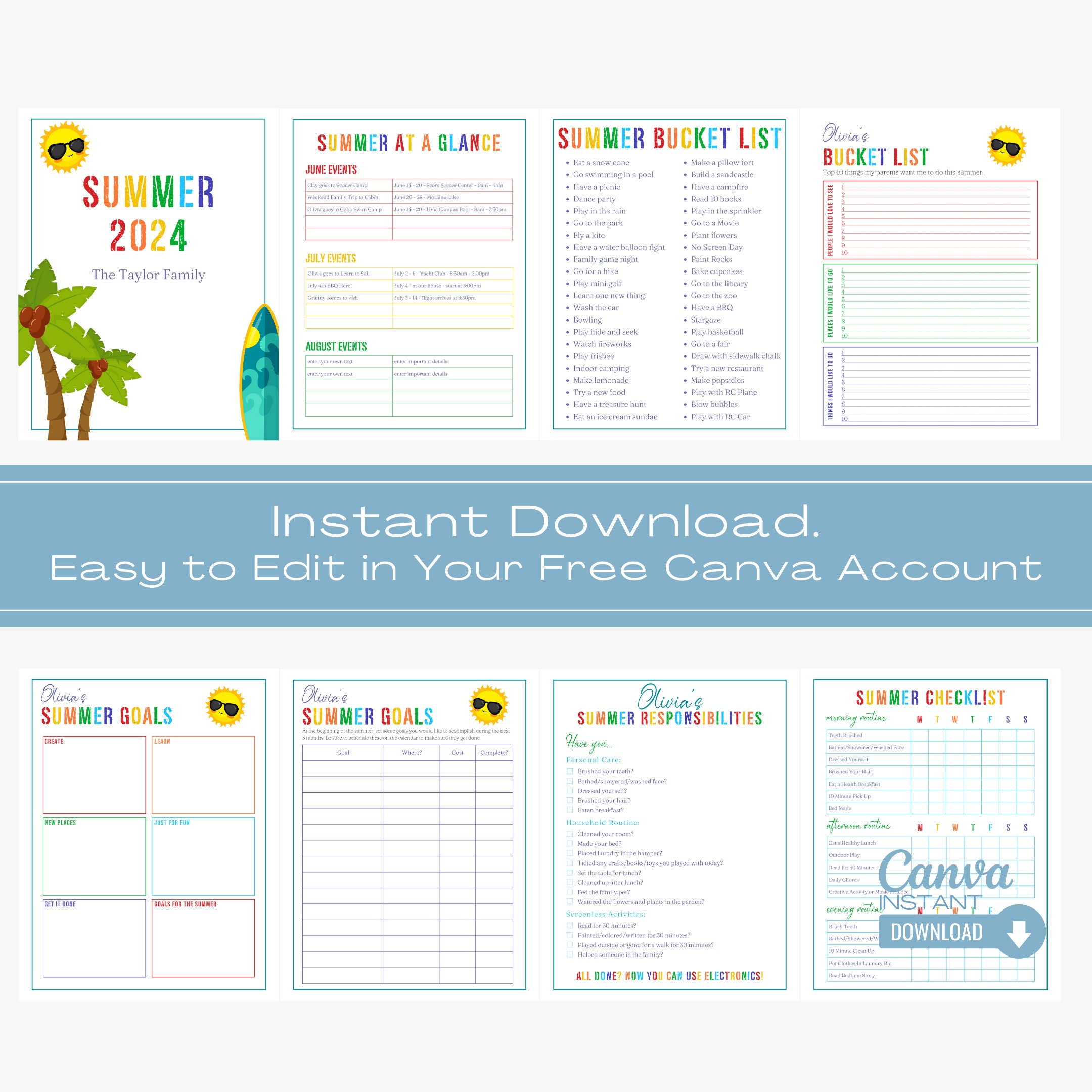 Editable Summer Planner, Printable Summer Organizer, Summer to Do List ...