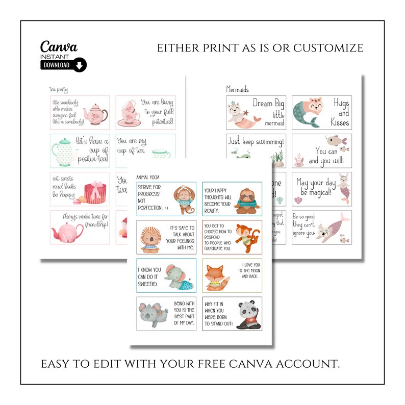 Editable Lunch Box Notes Template, Printable Kids Positive Affirmation ...