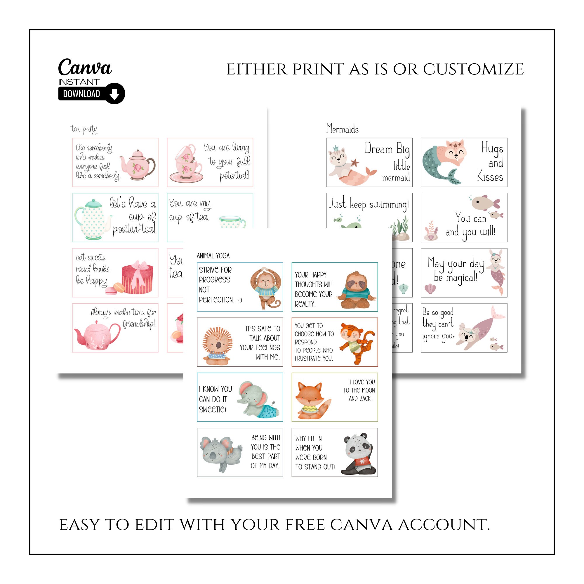 Editable Lunch Box Notes Template, Printable Kids Positive Affirmation ...