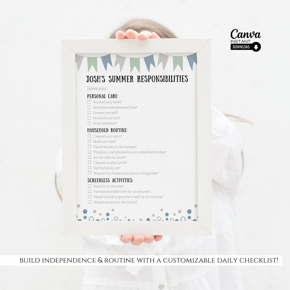 Kids Summer Chore and Activity Chart, Summer Rules Printable, Editable ...