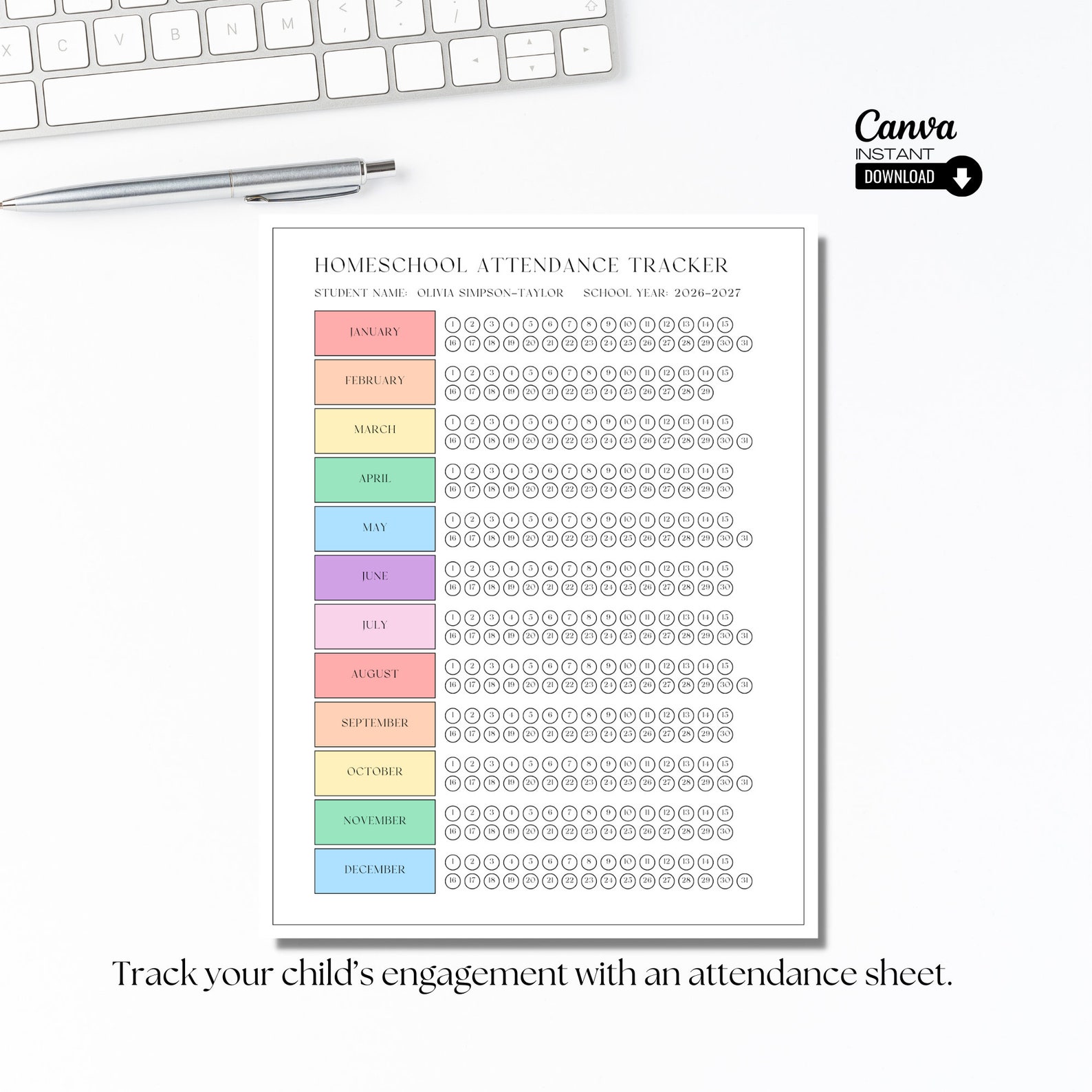 Editable Homeschool Attendance Tracker: Printable Student Record (PDF ...