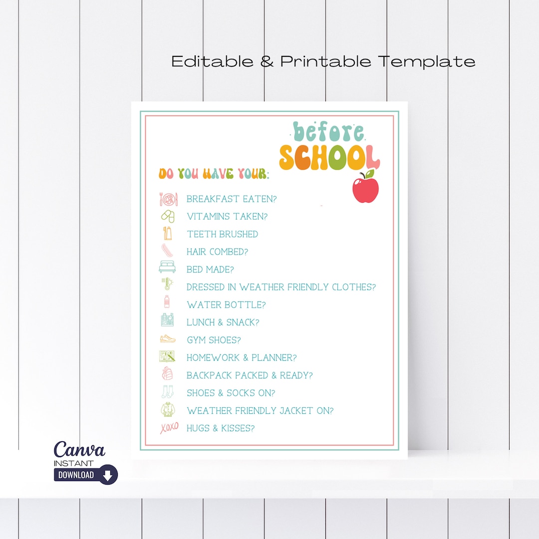 Printable Before School Responsibility Checklist, Editable School ...